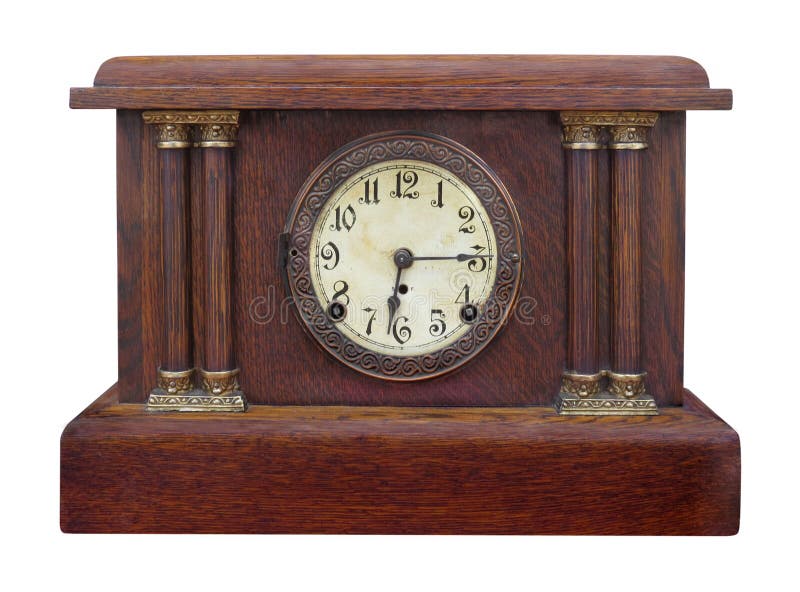 Antique Wooden Mantel Clock Isolated. Stock Image - Image of unpainted ...