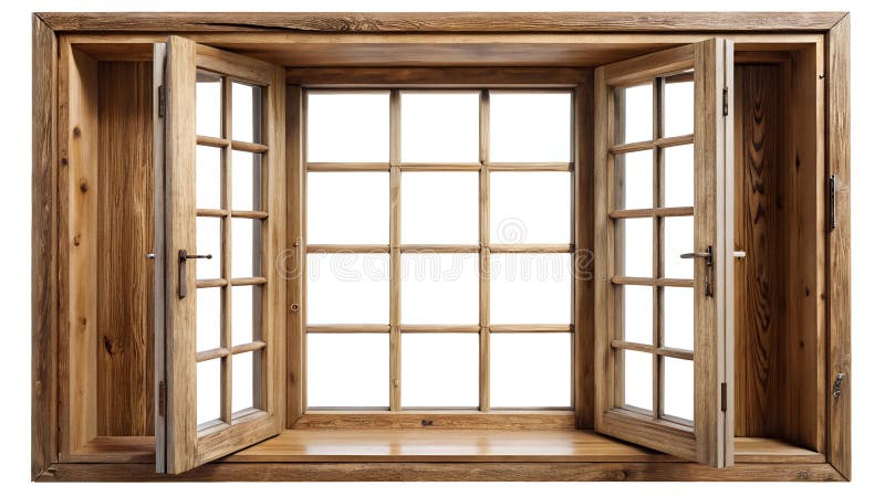 Antique Wooden Window Open on White Background Stock Illustration ...