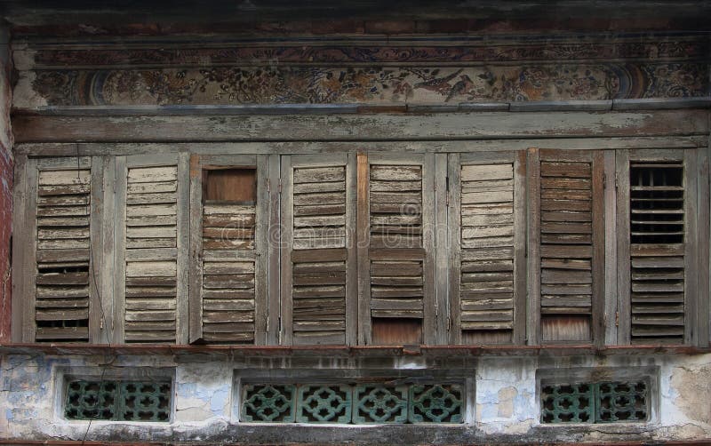 Antique Wooden Windows on an Old Building. Stock Image - Image of ...