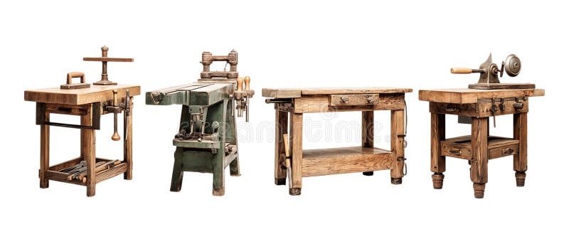 Antique Woodworking Benches and Tools Stock Illustration - Illustration ...