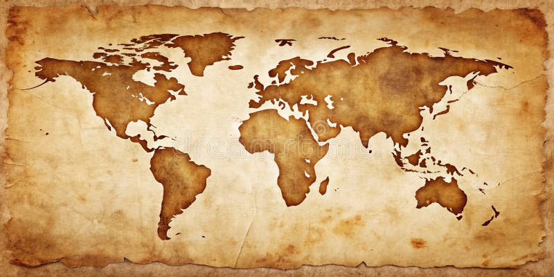 Antique World Map Parchment Texture, Global Outline, Exploration ...