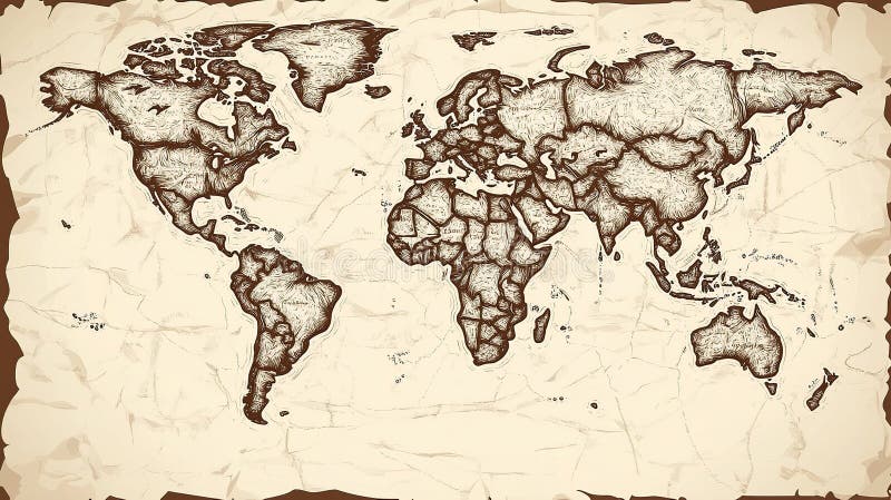 Antique World Map Sketch Crumpled Paper Background Stock Photos - Free ...