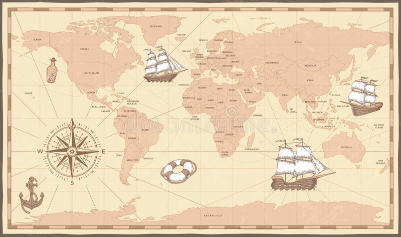 Old Style Sea Map Vector Stock Illustrations – 2,676 Old Style Sea Map ...