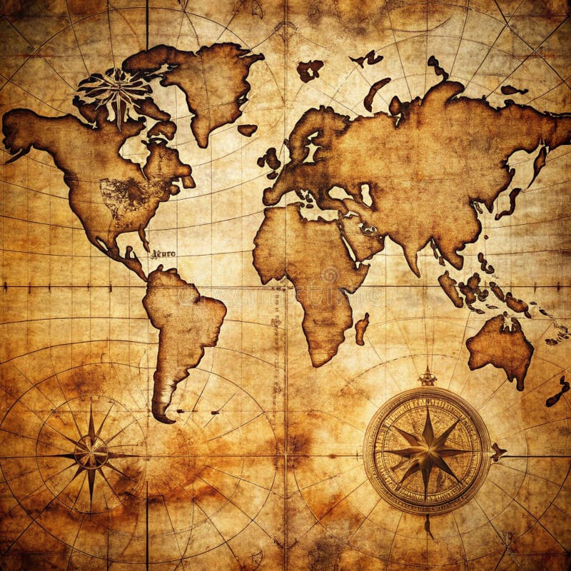 Antique World Map, Weathered and Aged Stock Photo - Image of ancient ...