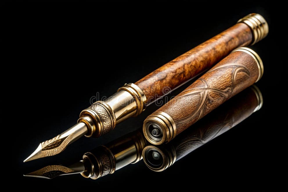 Antique Writing Instrument on Black Background Stock Illustration ...