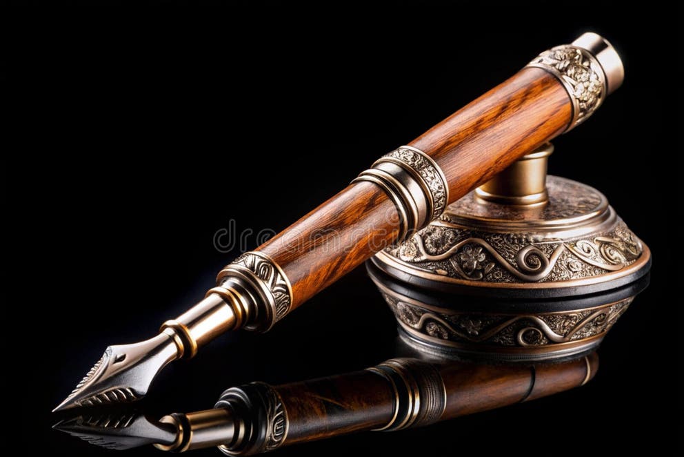 Antique Writing Instrument on Black Background Stock Illustration ...