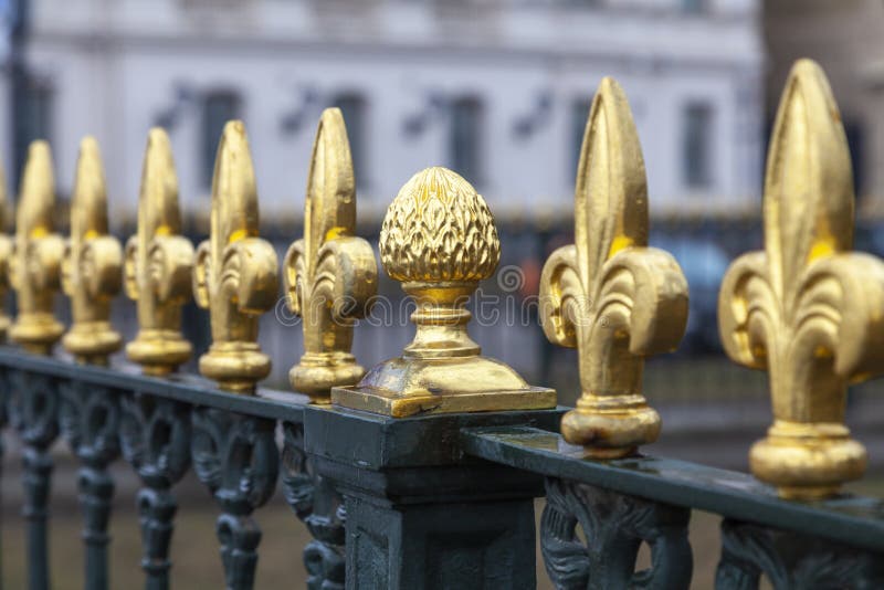 Antique Wrought Iron Fence with Gold Tips Stock Image - Image of fleur ...