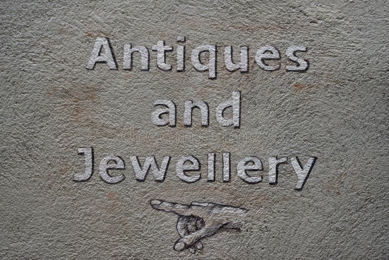 Antiques and Jewellery Sign Stock Photo - Image of interior, metal ...