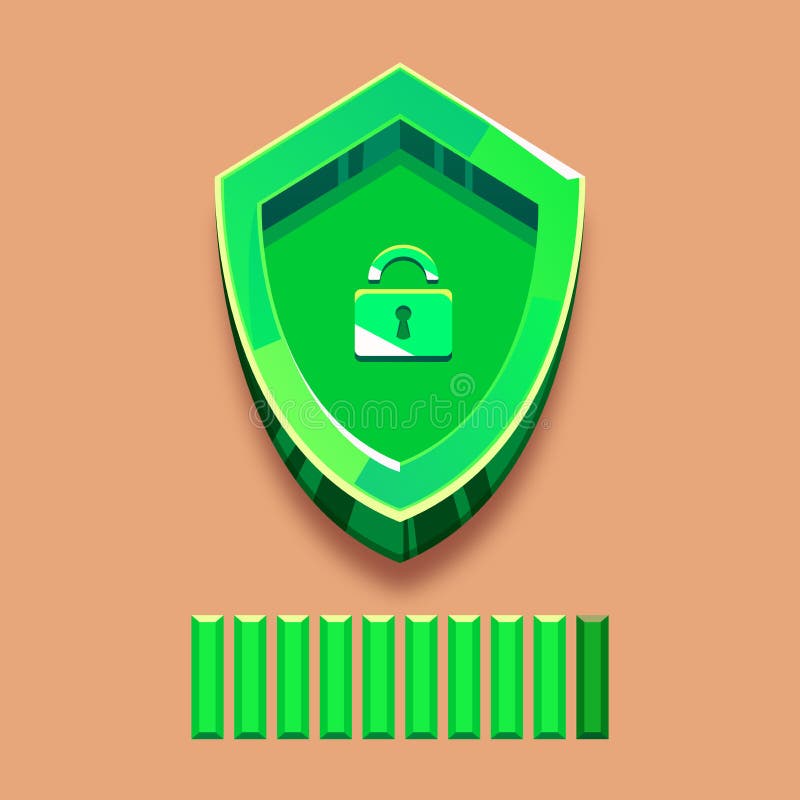 Green Shield with Lock and Loading Strip Stock Vector - Illustration of ...