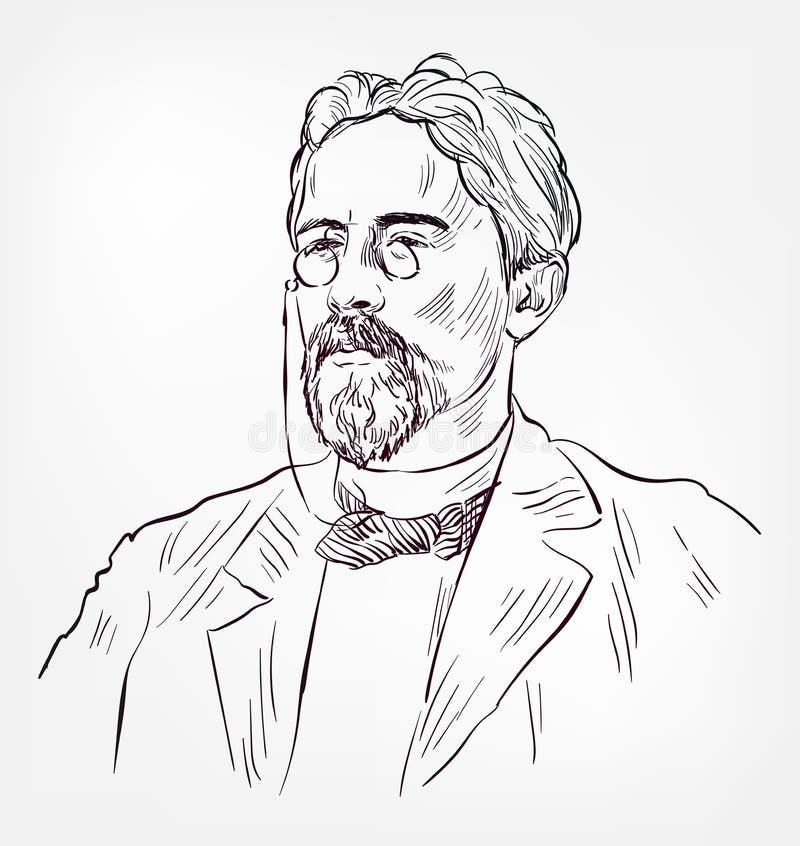 Anton Chekhov Vector Sketch Portrait Isolated Editorial Image ...