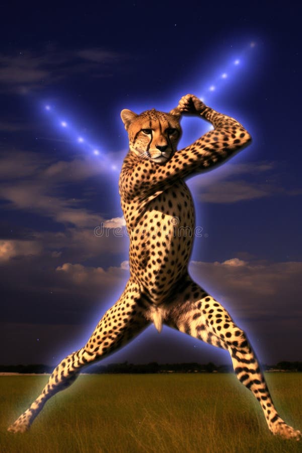 An Antropomorphic Cheetah Dancing on Its Hind Legs in a Field ...