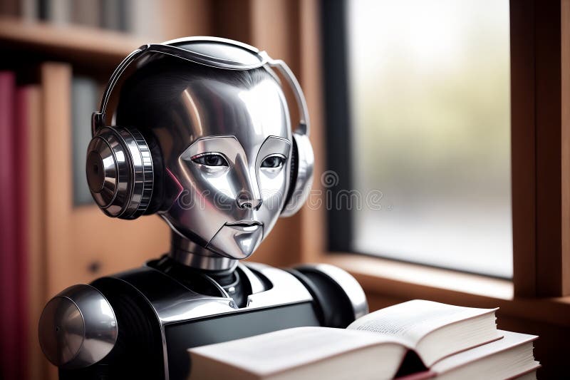An Antropomothic Robot Android Reading A Book Concept Of Machine