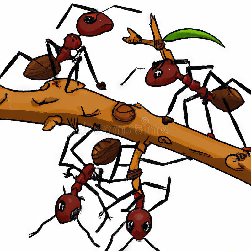 Ants on a branch cartoon stock illustration. Illustration of isolated ...