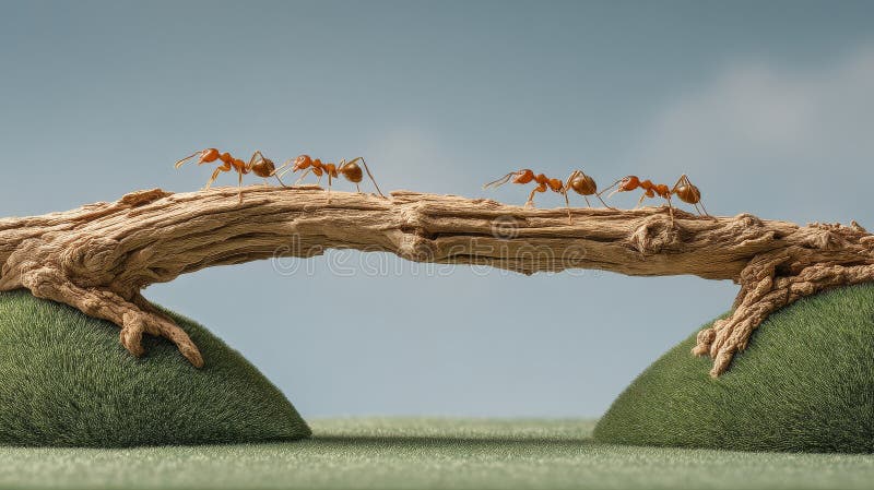 Ants Build a Wooden Bridge. Generative AI. Stock Illustration ...