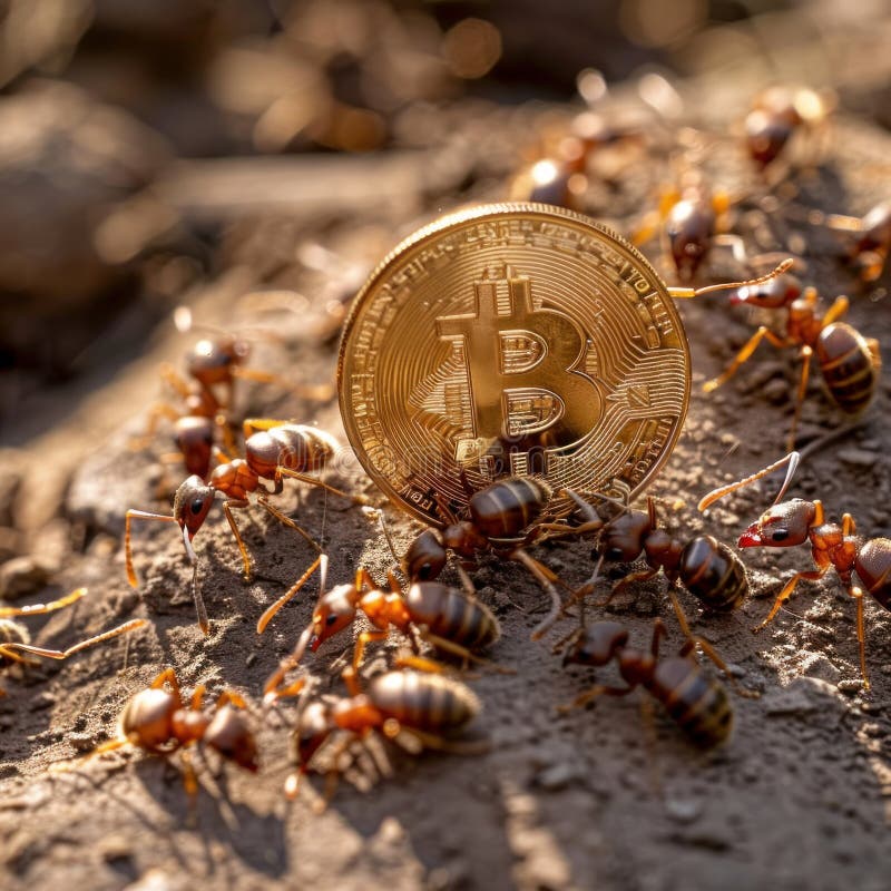 Ants Building a Bitcoin Mine Showcasing Teamwork in Crypto Mining Stock ...