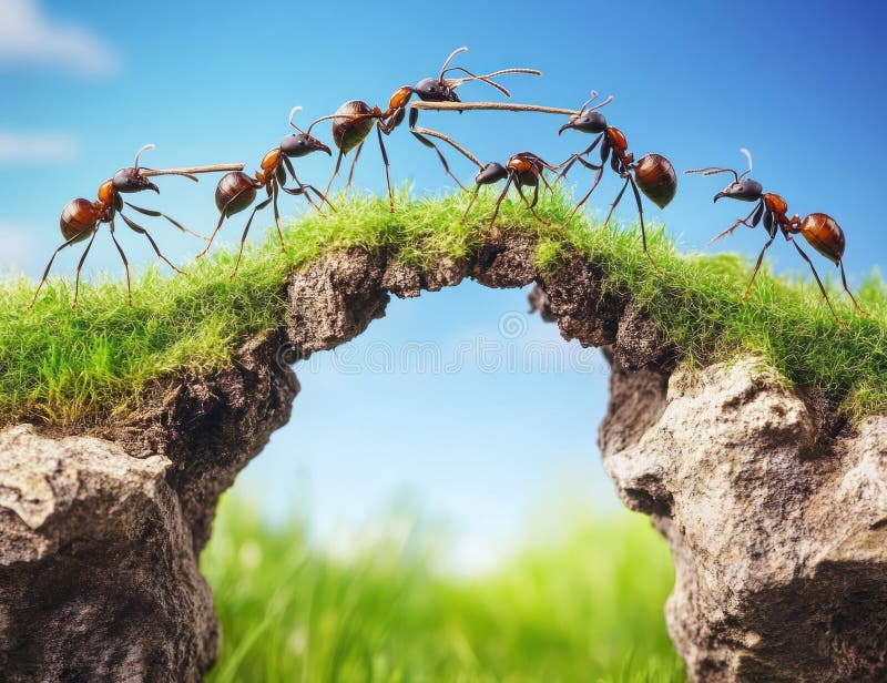 Ants Building Bridge Across Chasm: Symbol of Teamwork and Unity. Insect ...