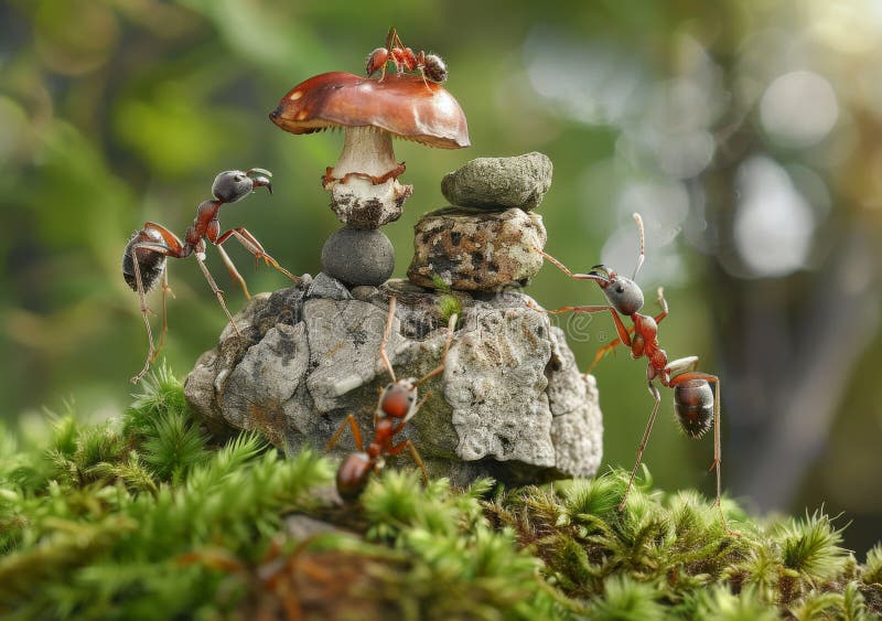 Ants Building Stone Tower. an Ant Carrying Two Small Rocks on Its Back ...