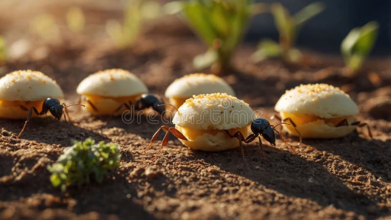 Ants Carrying Macarons: a Close-Up Macro Shot Stock Illustration ...