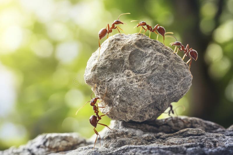 Ants Collaborating To Lift a Large Rock, Showcasing the Power of ...