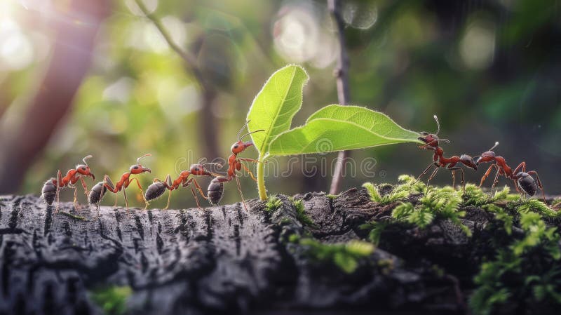 Ants Cooperatively Carrying Leaf.AI Generated Image Stock Photo - Image ...