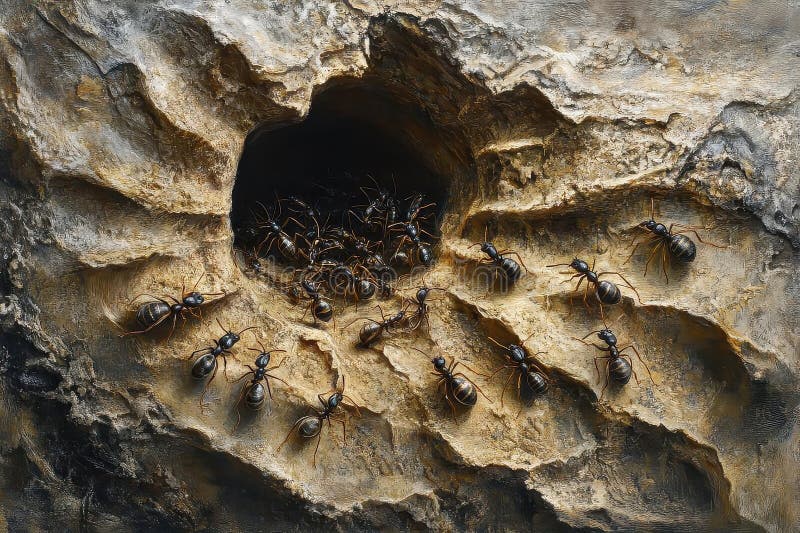 Ants Emerging from a Rocky Cave Stock Illustration - Illustration of ...