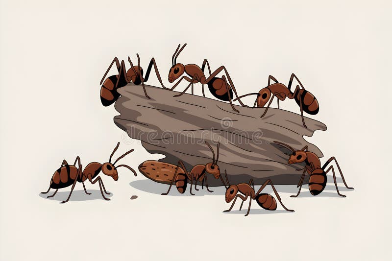 Ants Exploring Rough Wood, Showcasing Teamwork and Natures Industriousness Stock Illustration ...