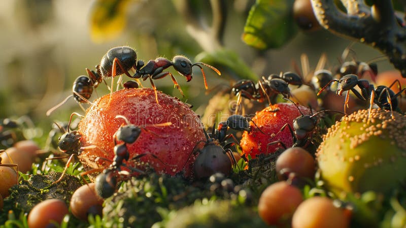 Ants and Fruit in the Garden. Concept of Teamwork and Teamwork Stock ...