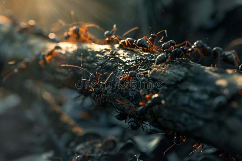 Ants Gather Around a Fallen Tree at Sunset on a Beach Stock ...
