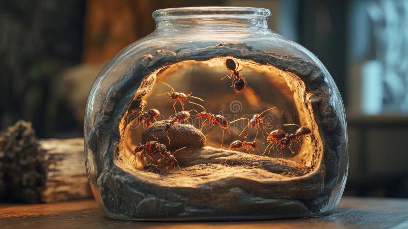 Ants in a Jar, a Miniature Ecosystem Concept Stock Illustration ...