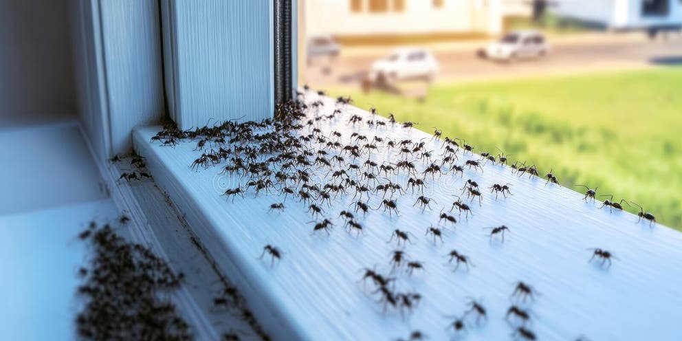 Ants Infestation on Windowsill a Line of Ants Crawling Indoors, Home ...