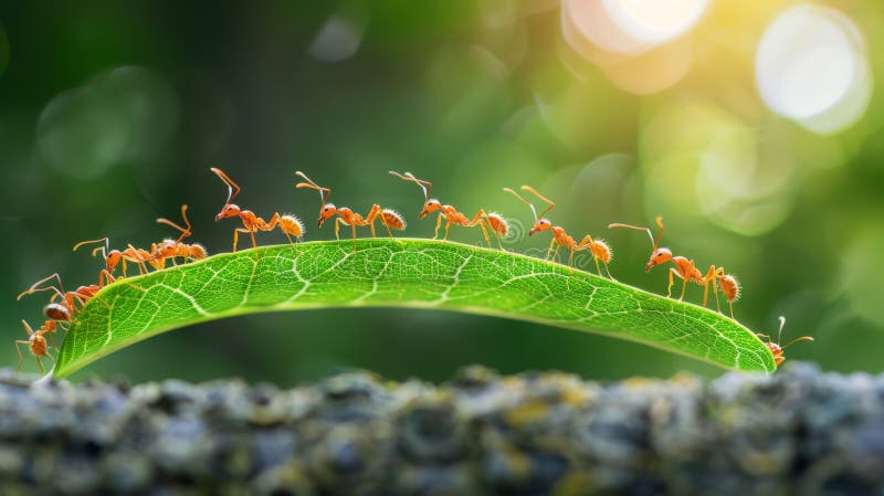 Ants Marching on Green Leaf.AI Generated Image Stock Image - Image of ...