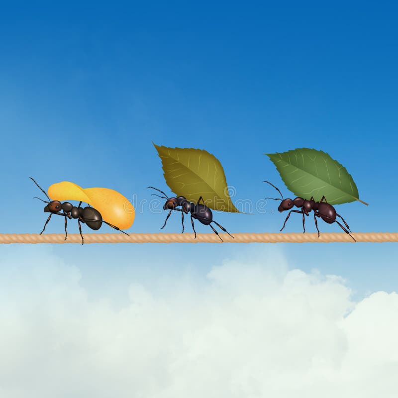 Ants with potato and leaf stock illustration. Illustration of team ...