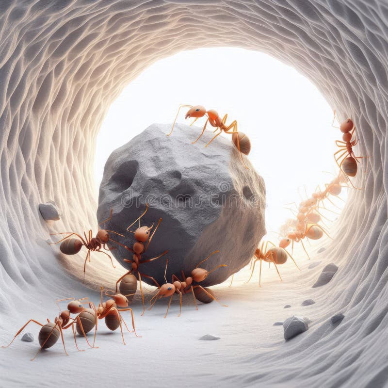 Ants Push a Stone in the Tunnel of a Sand Anthill. Stock Image - Image ...