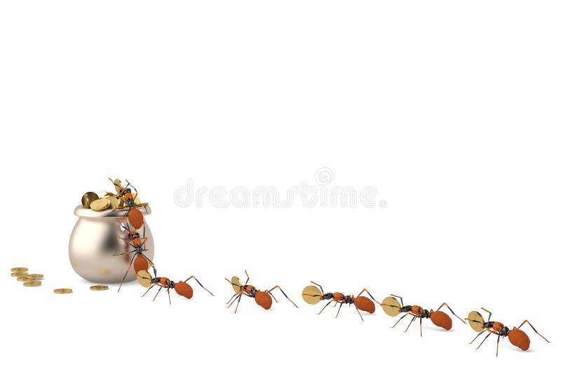 The Ants Put the Gold in a Copper Pot.3D Illustration. Stock ...