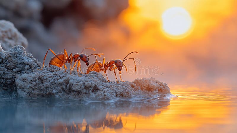 Ants on a rock at sunrise stock illustration. Illustration of closeup ...