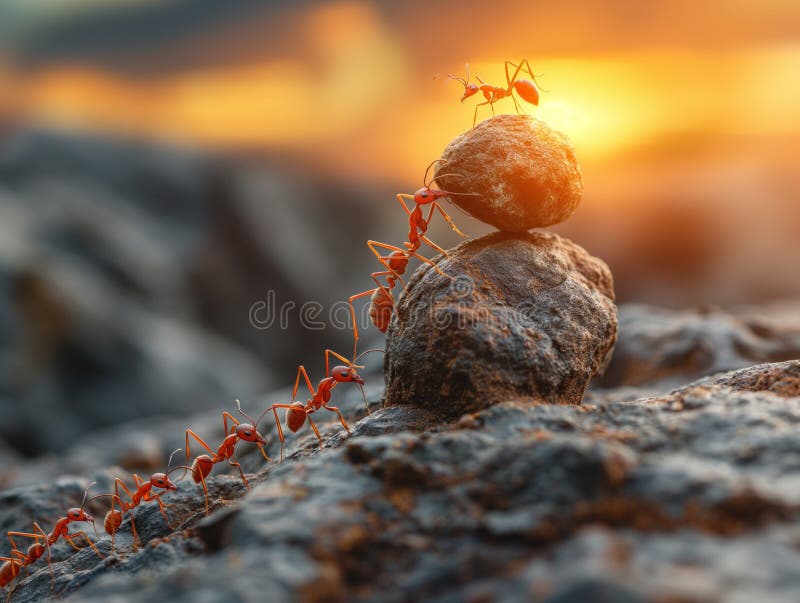Ants Roll Heavy Stones Uphill at Rock, Highly Organized Ant Colony ...