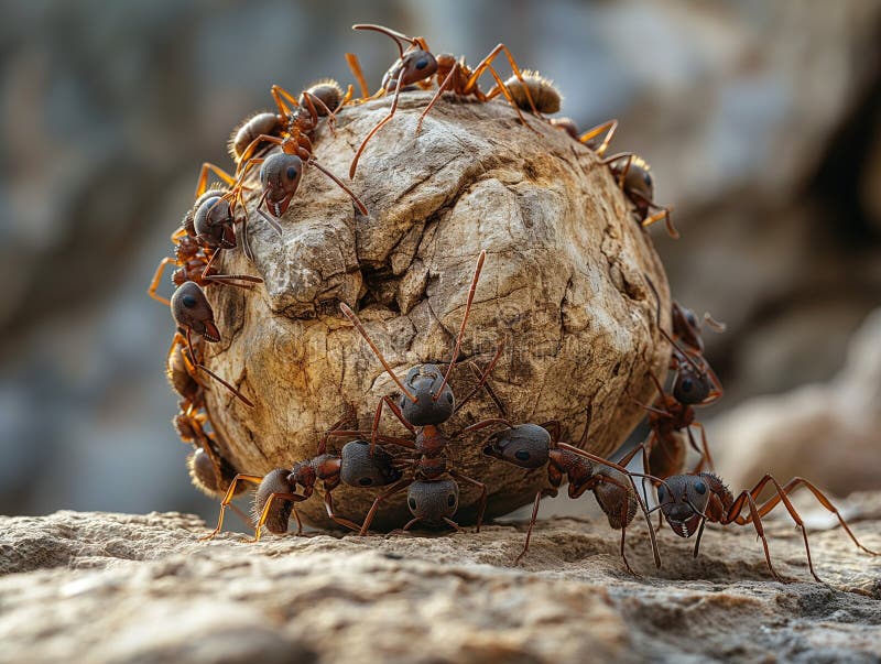 Ants Roll Heavy Stones Uphill at Rock, Highly Organized Ant Colony ...