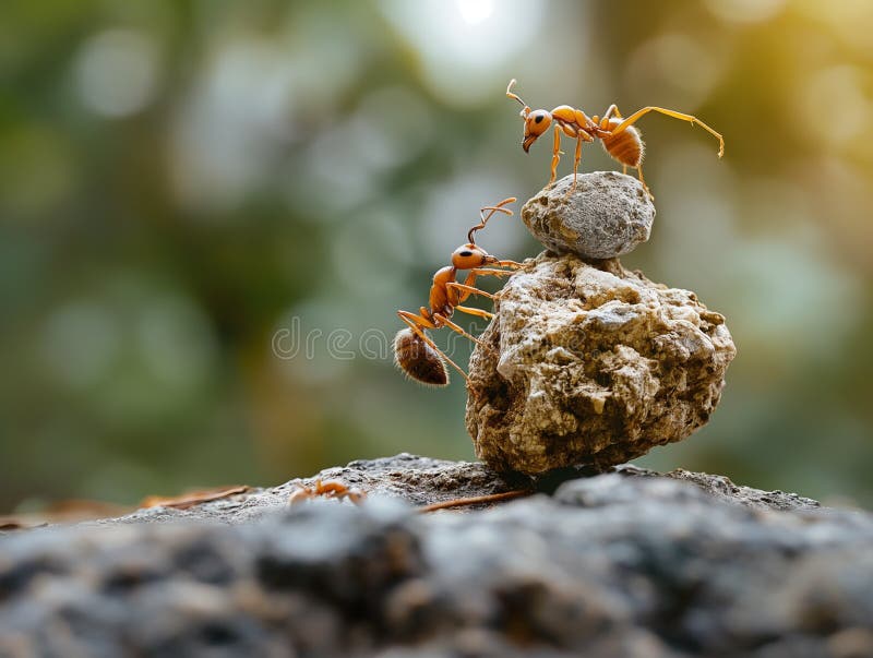 Ants Roll Heavy Stones Uphill at Rock, Highly Organized Ant Colony ...