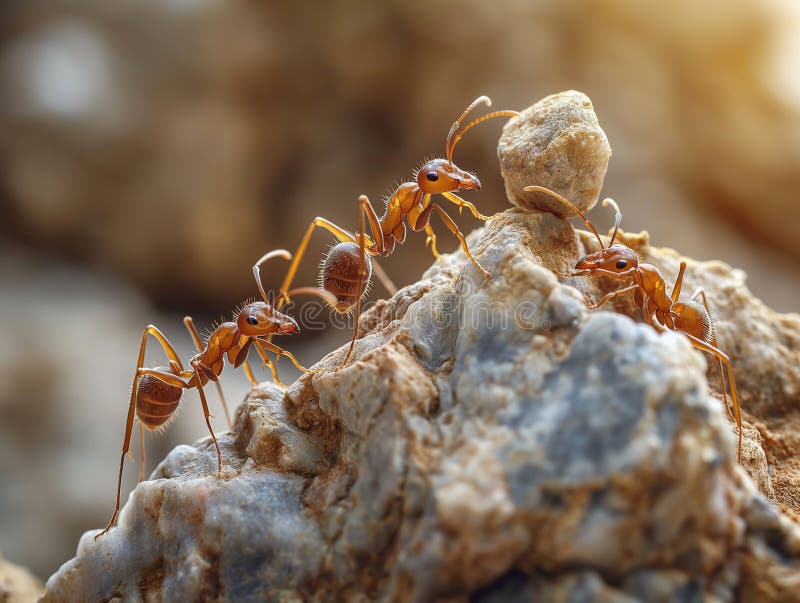 Ants Roll Heavy Stones Uphill at Rock, Highly Organized Ant Colony ...
