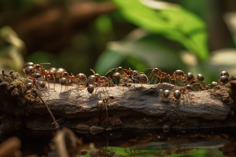 Ants on a Tree Branch in the Forest, Close-up. Stock Illustration ...