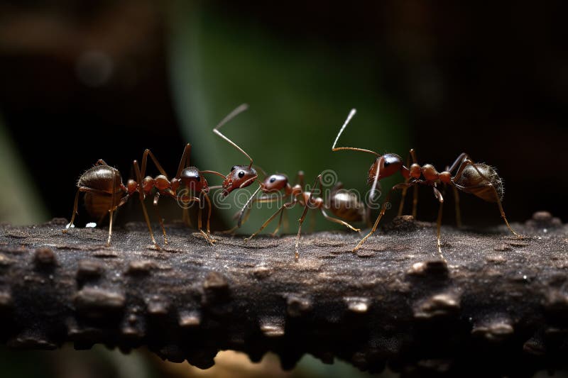 Ants on a Tree Branch in the Forest, Close-up. Stock Illustration ...
