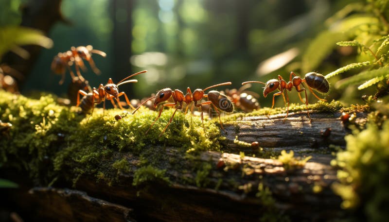 Ants Working Together in a Green Forest Generated by AI Stock Image ...