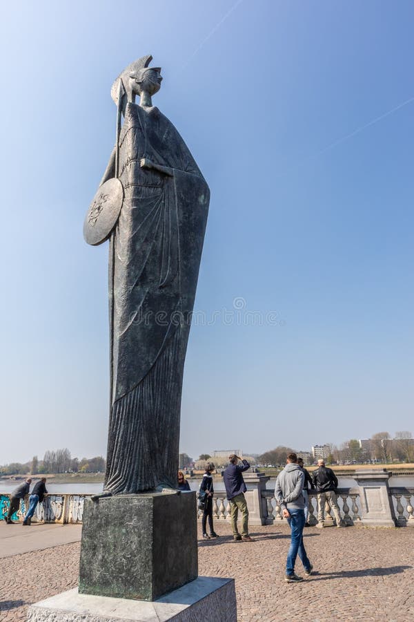 Antwerp, Belgium - APRIL 7, 2019: Monument To the Goddess Minerva ...