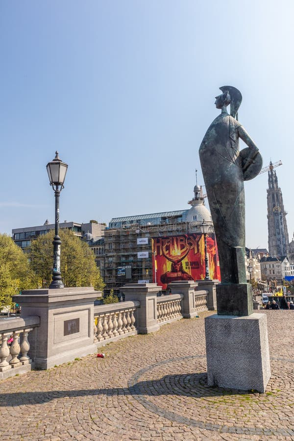 Antwerp, Belgium - APRIL 7, 2019: Monument To the Goddess Minerva ...
