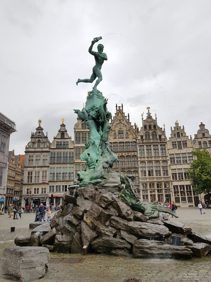 Antwerp Belgium Main Square Fountain Editorial Stock Photo - Image of ...