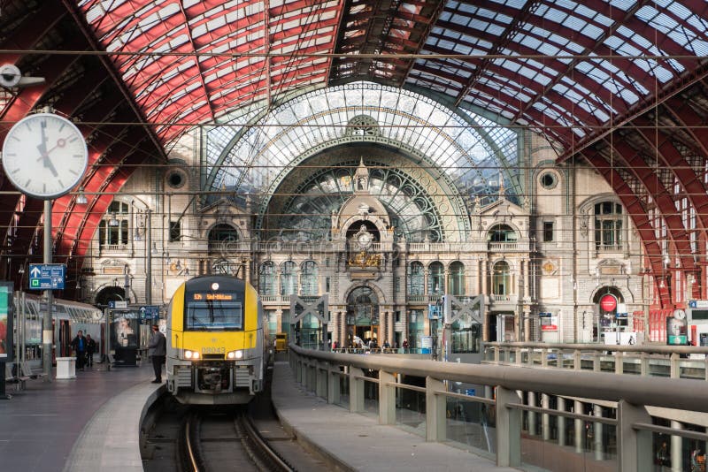 2018-10-01 Antwerp, Belgium: Platforms and Train Hall with Iron and ...