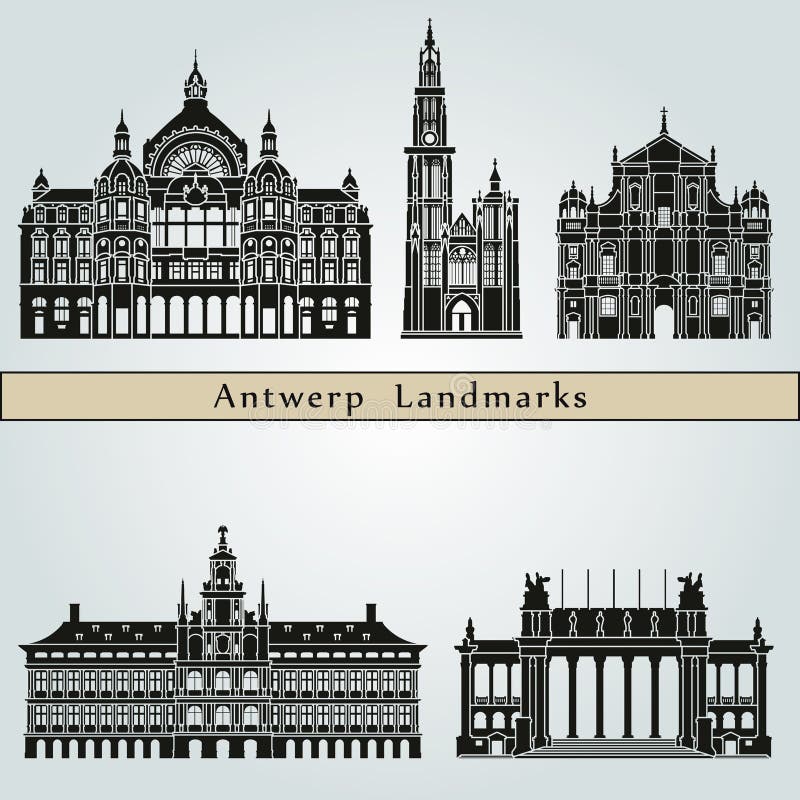 Outline Antwerp Skyline with Landmarks. Stock Vector - Illustration of ...