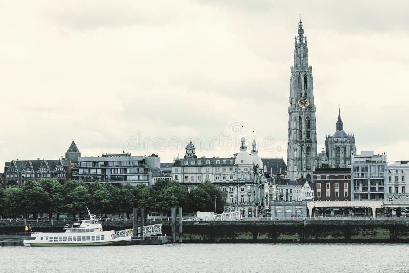 Antwerp stock photo. Image of ship, schelde, river, skyline - 84188516