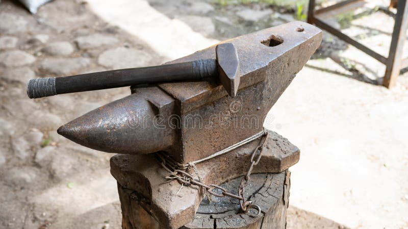 Anvil in the Forge and a Lot of Hammers. Workshop for Working with Iron ...