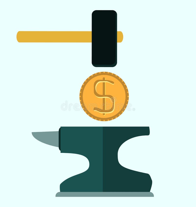 Anvil with Hammer and Dollar Coin Symbol Stock Vector - Illustration of ...